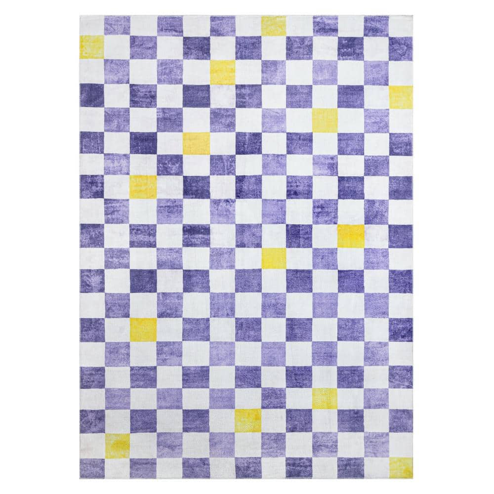 TOWN & COUNTRY PLAY Niko Checkmate Purple/Multi 3 ft. x 5 ft. Indoor ...