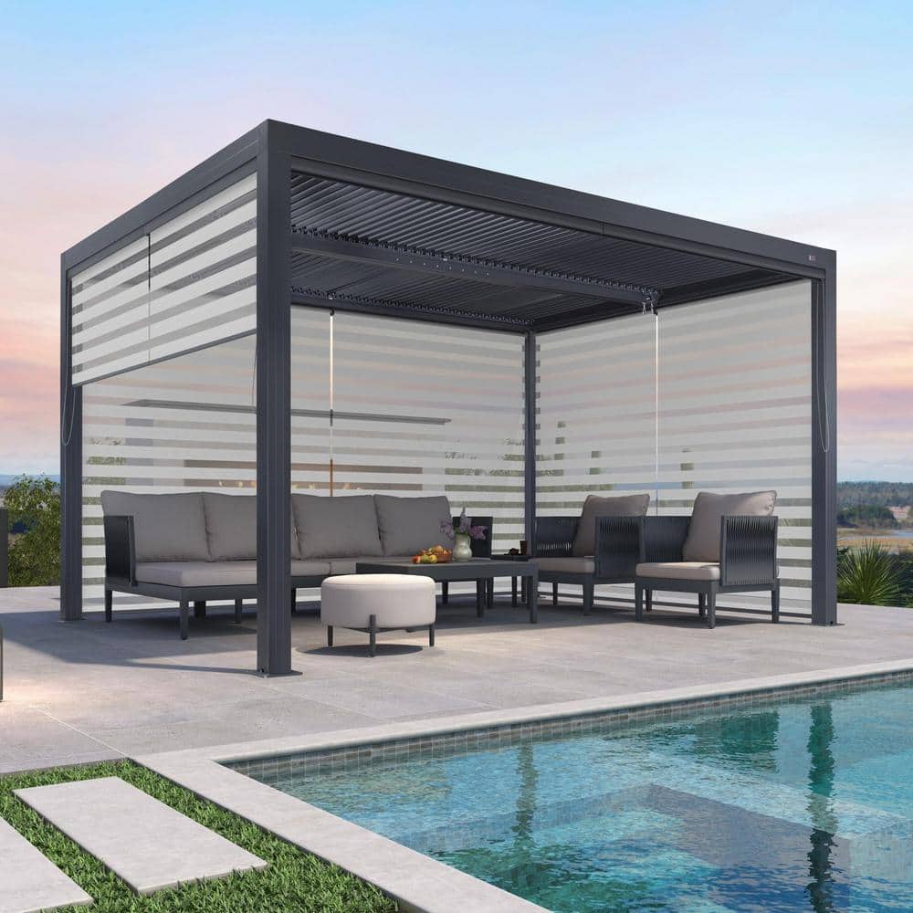 PURPLE LEAF 11 ft. x 13 ft. Gray Aluminum Louvered Pergola with ...