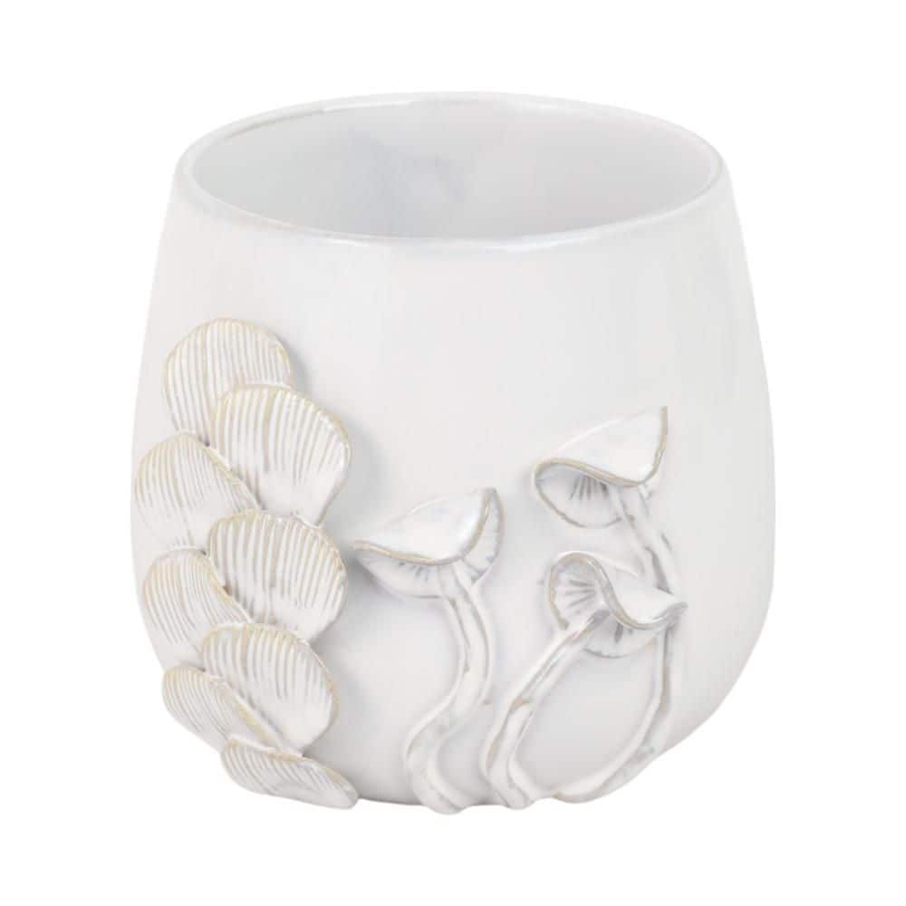 Liv & Skye Ivory Ceramic Mushroom Gill Texture Planter (6 in. W x 6 in ...