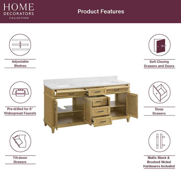 Home Decorators Collection Talmore 72 in. Double Sink Light Oak Bath ...