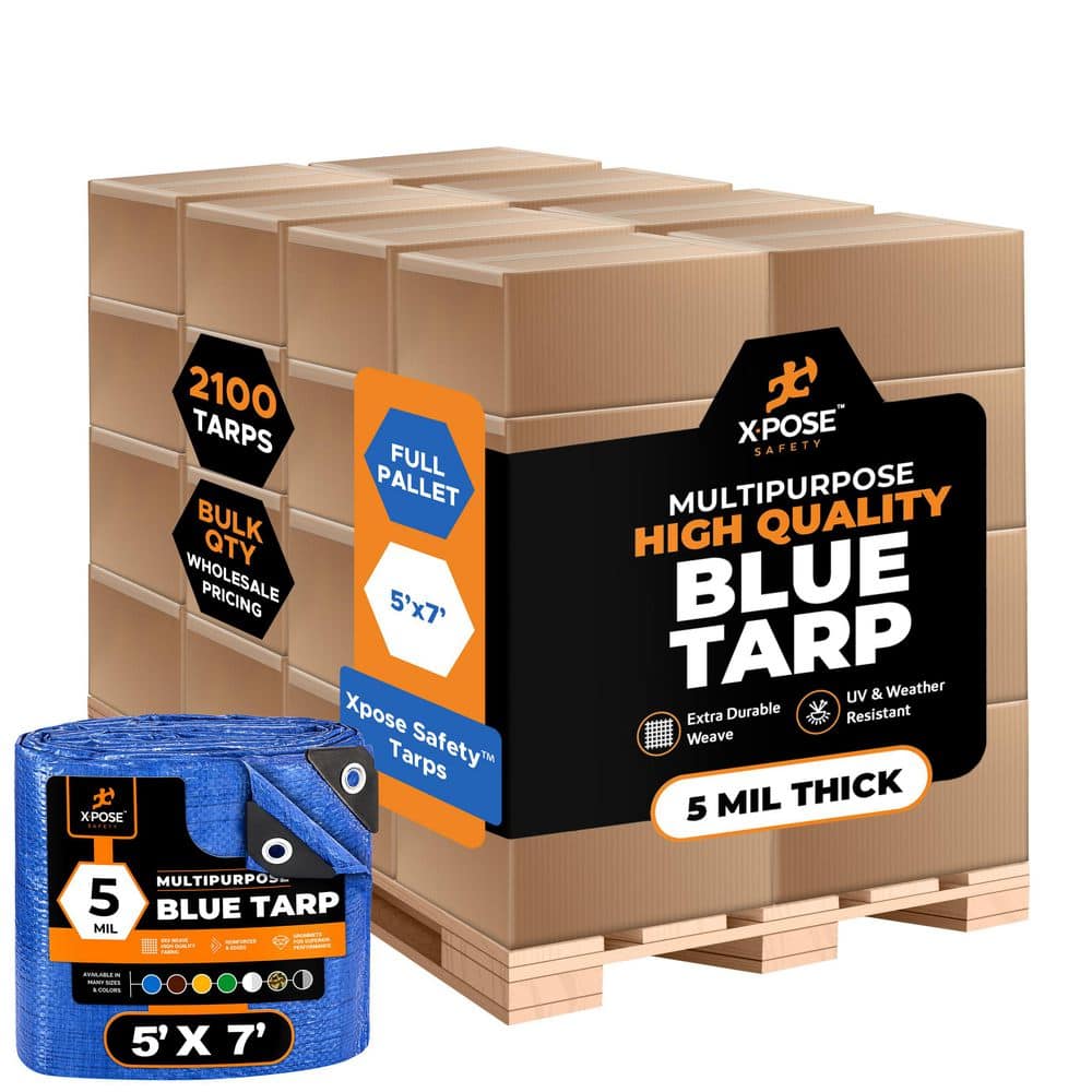 XPOSE SAFETY 5 ft. x 7 ft. Better Blue 5 Mil Multipurpose Protective Cover Durable Poly Weather ...