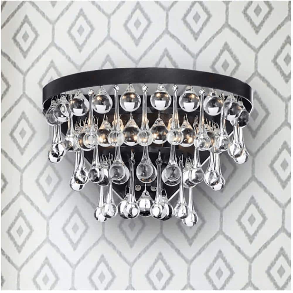 Jojospring Jasmine 6.7 in. Wide 2-light Antique Black Crystal Wall ...