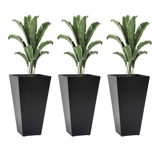 22 in Black Tall Planter, Outdoor Black Plastic Planter Pots, with ...