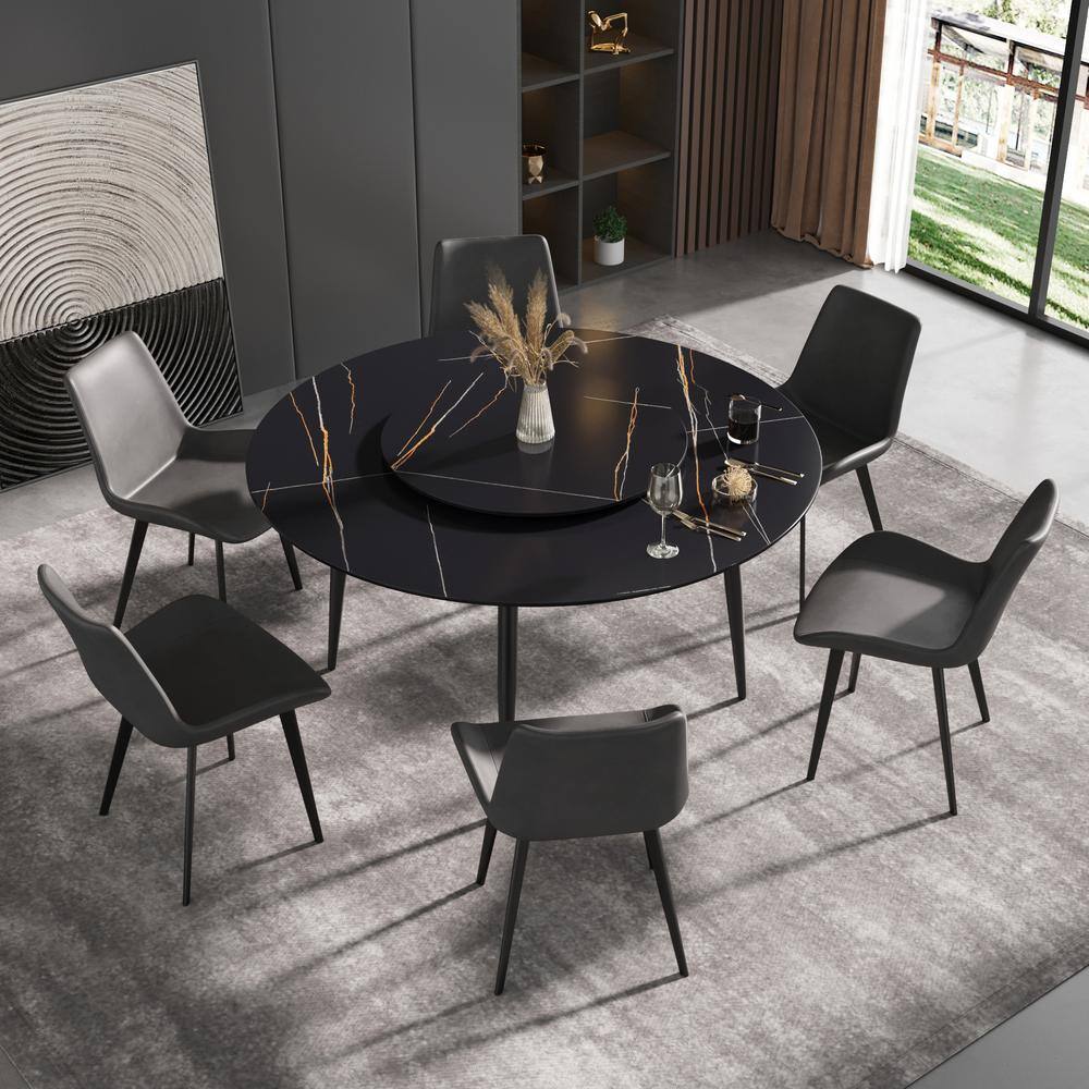 J&E Home 70.86 in. Black Rectangle Sintered Stone Tabletop Dining Table ...