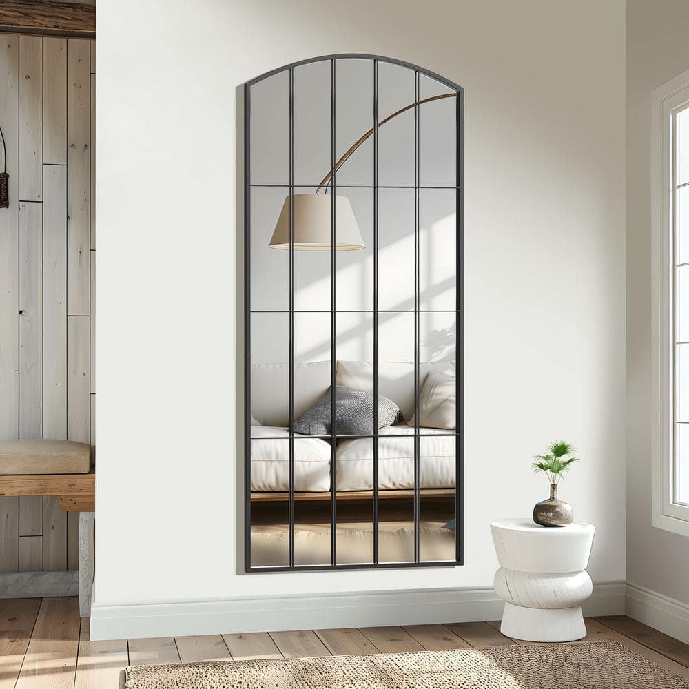 Lirago 28 in. W x 67 in. H Full Length Arch Iron Frame Window Mirror in ...