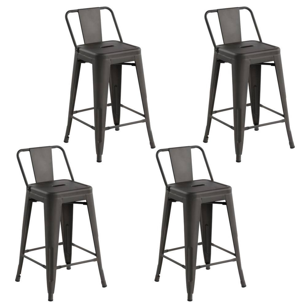 Homy Casa Vustu 32 in. Gun Low Back Metal Frame Counter Stool ( Set of ...