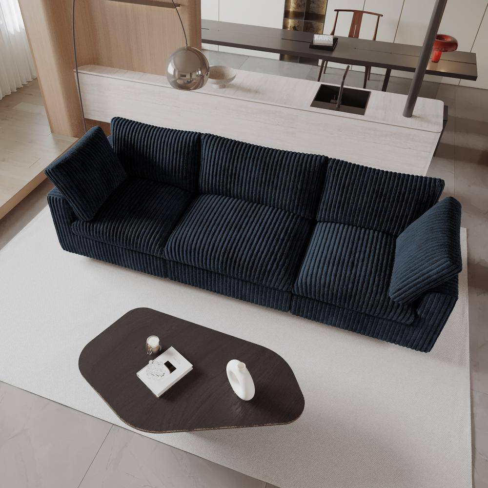 J&E Home 118.1 in. W Square Arm Faux Rabbit Plush Fabric Rectangle ...