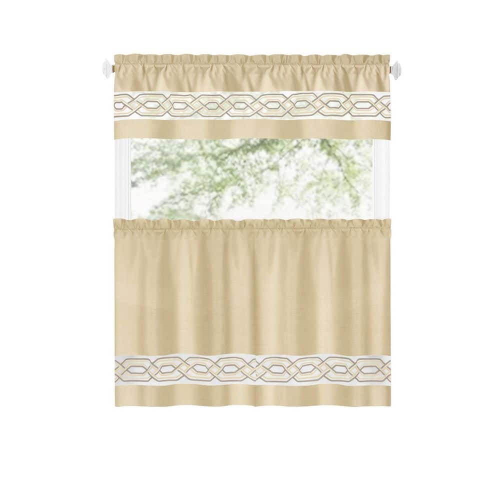 ACHIM Paige Tan Polyester 55 in. W x 36 in. L Light Filtering Curtain ...