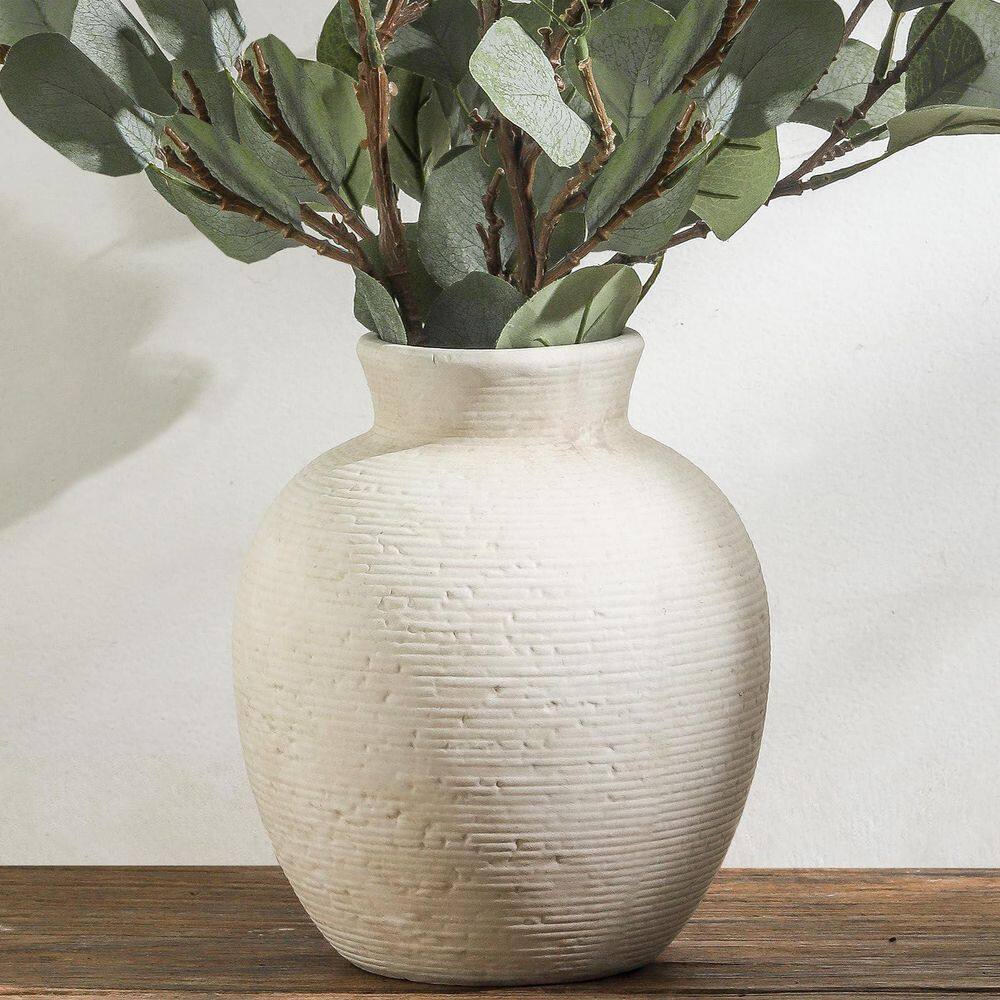 7.4 in. Rustic Ceramic Round Flower Vase Home Decorative Vase LSDCDFT ...