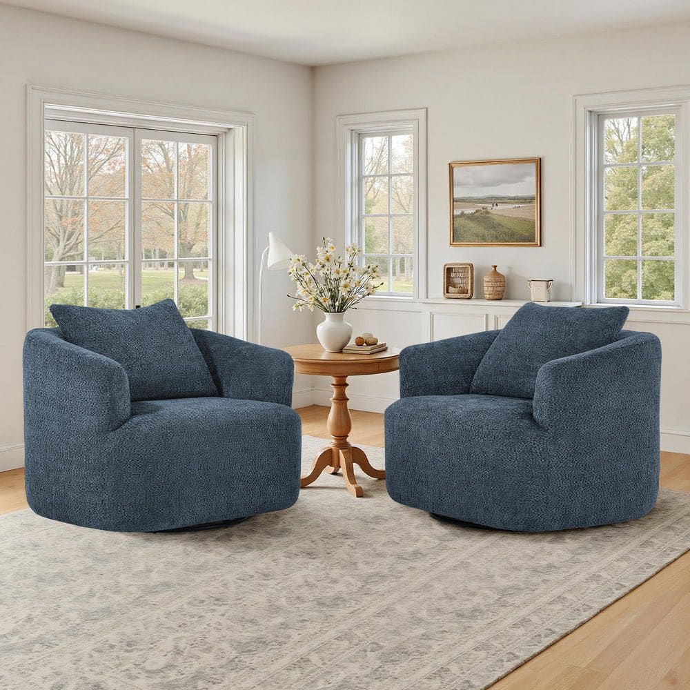 OrangeOne Navy Chenille Fabric 360°Swivel Barrel Arm Chair U-shaped ...