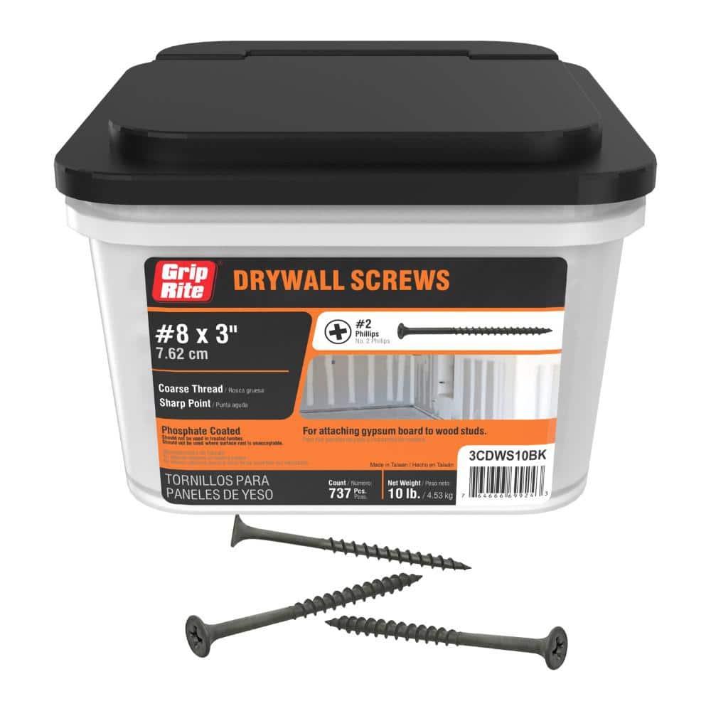 Grip-Rite #8 x 3 in. #2 Phillips Bugle Head Coarse Thread Drywall ...