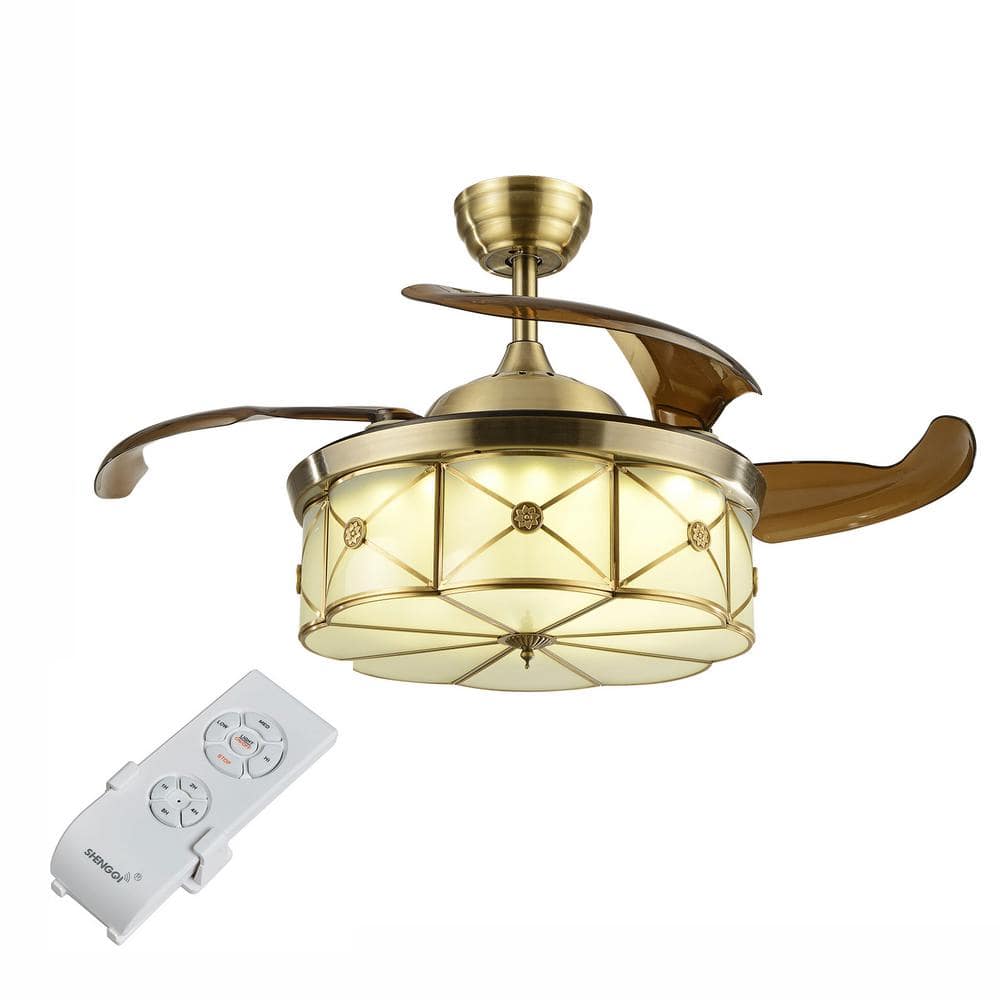 OUKANING 36 in. Vintage Tiffany Style Indoor LED Retractable 3-Color ...