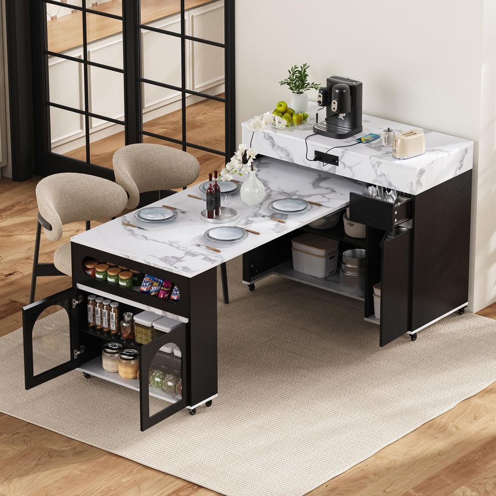 Harper & Bright Designs Black and Marble White Veneered Wood Column ...