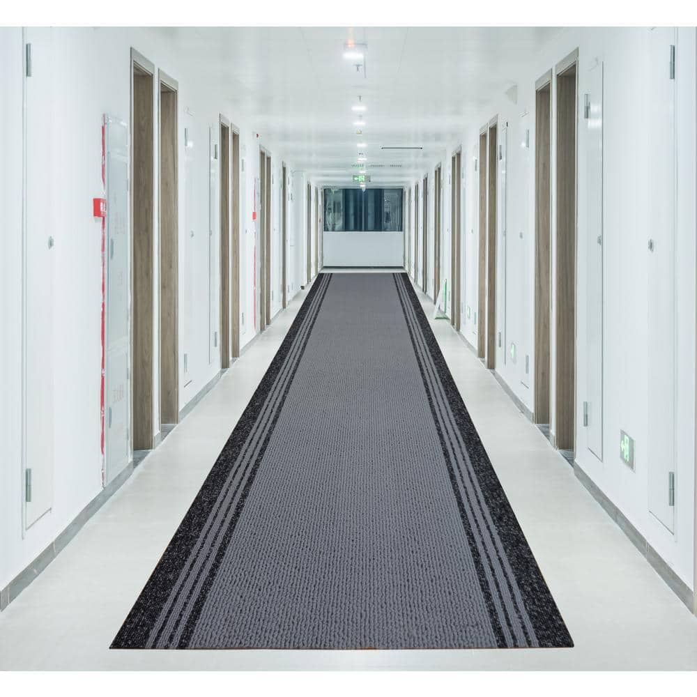 New Tracker Collection Gray 32 in. W x 192 in. L Stair Runner 42.89 sq ...