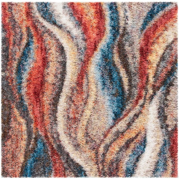 SAFAVIEH Gypsy Rust/Blue 7 ft. x 7 ft. Square Striped Area Rug GYP523C ...
