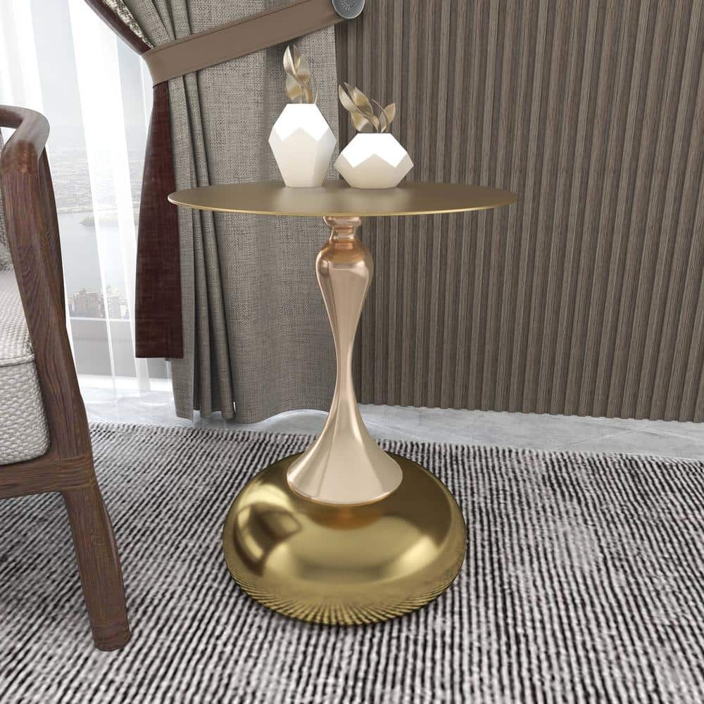 Leisuremod Modern Wide Side Table with Gold Stainless Steel Top Round ...