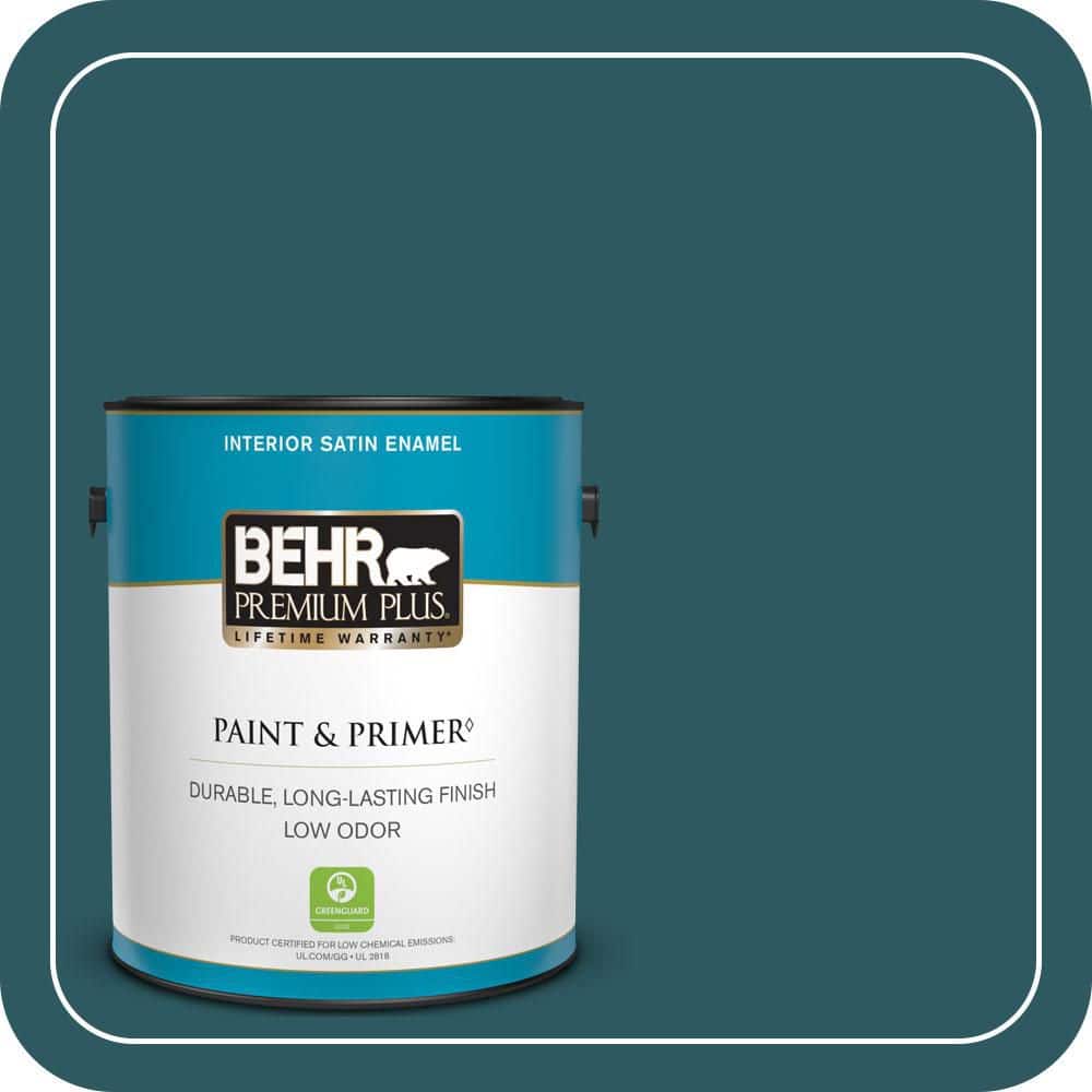 BEHR PREMIUM PLUS 1 gal. #QE-47 Petro Blue Satin Enamel Low Odor ...