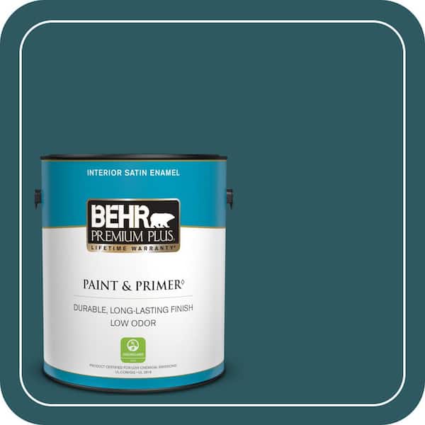 BEHR PREMIUM PLUS 1 gal. #QE-47 Petro Blue Satin Enamel Low Odor ...