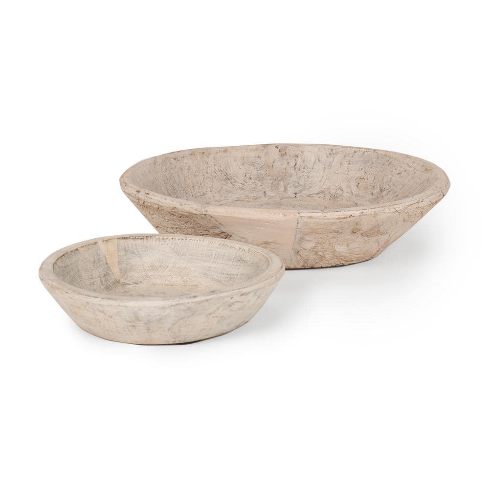 Mercana Nikita Set of 2 Large Light-Wash Reclaimed Wood Bowls 70147 ...