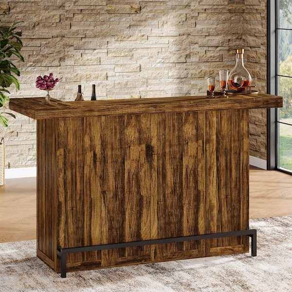 BYBLIGHT Kearsten 70.9 in. Wooden Brown Bar Table, 4-Tier Bar Counter ...