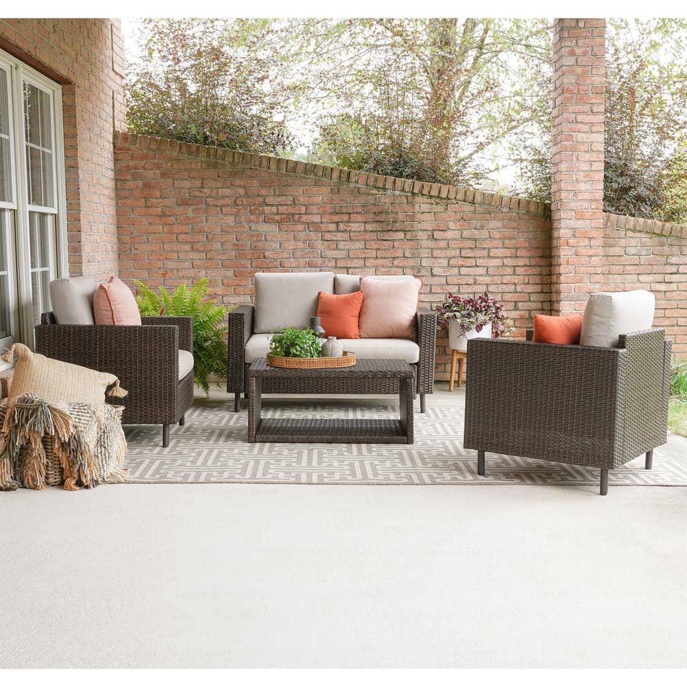 Leisure Made Draper 4-Piece Wicker Patio Conversation Set with ...
