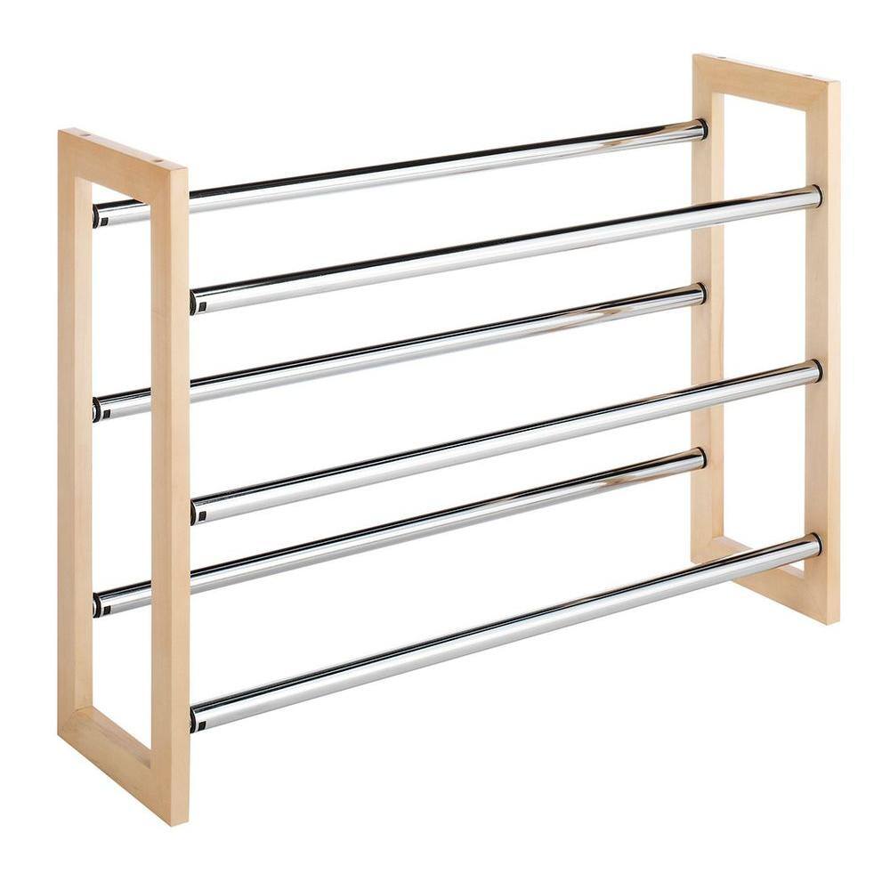 Whitmor 3-Tier Wood and Chrome Shoe Rack in Natural 8586-2516-NAT - The ...