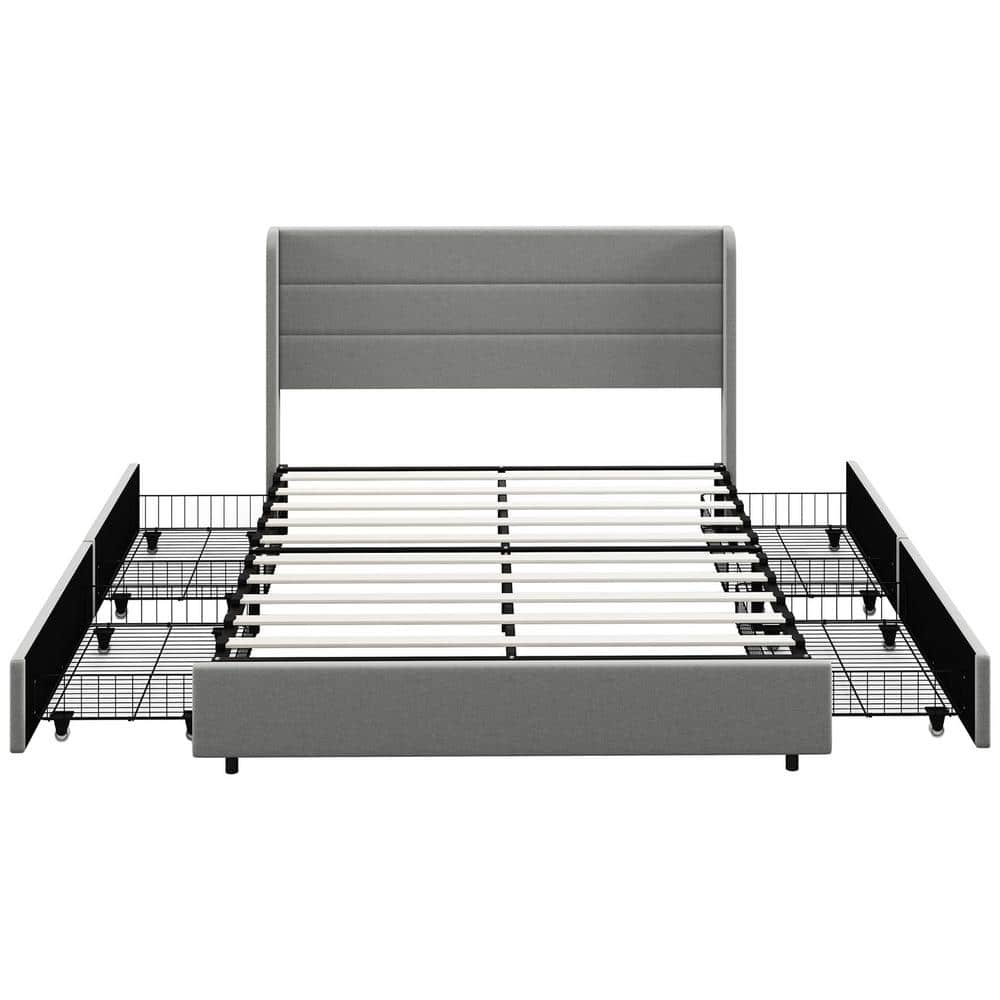 HOMCOM Gray Metal Frame Full Platform Bed with Headboard, Upholstered ...