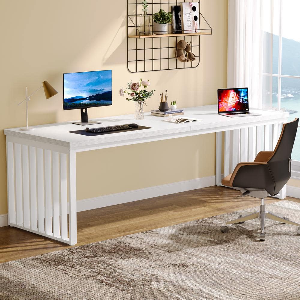 BYBLIGHT Moronia 78.8 in. Extra Long Computer Desk White 2-Person Desk ...