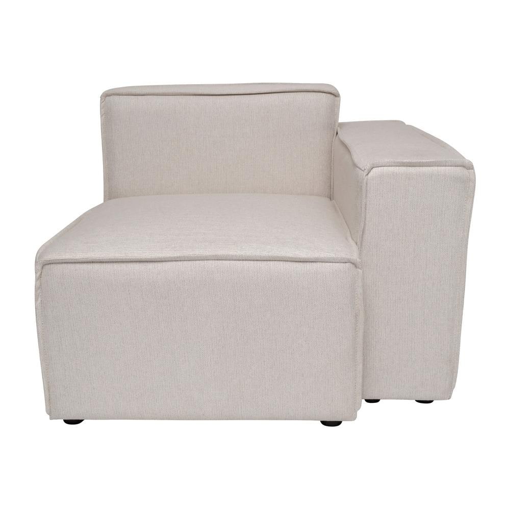 TAYLOR + LOGAN Cream Fabric Right Arm Rest Side Chair with Solid Wood ...