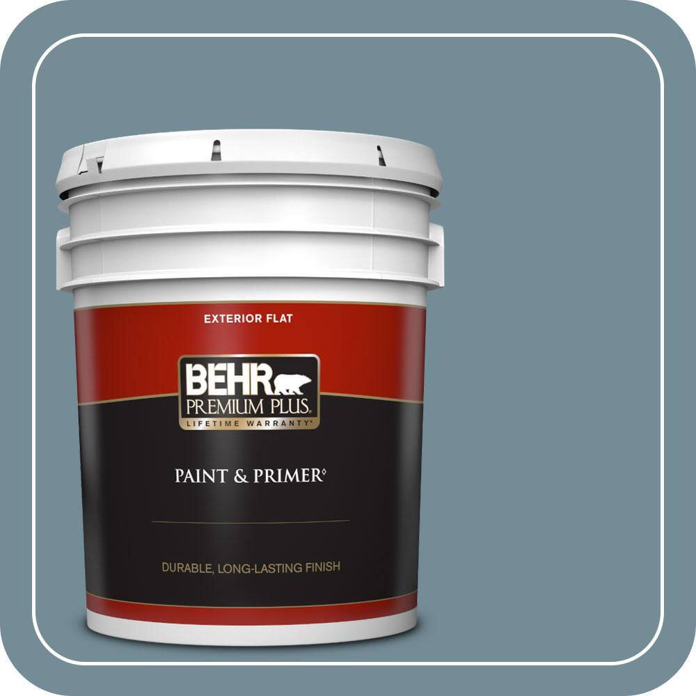 BEHR PREMIUM PLUS 5 gal. #QE-54 Shaker Blue Flat Exterior Paint ...