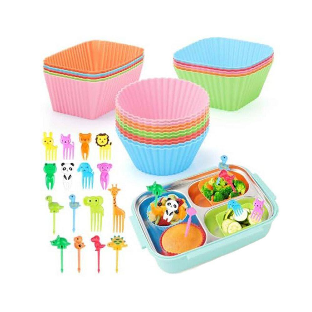 Silicone Lunch Box Dividers Kit with 20 Reusable Cupcake Liners and 60 ...
