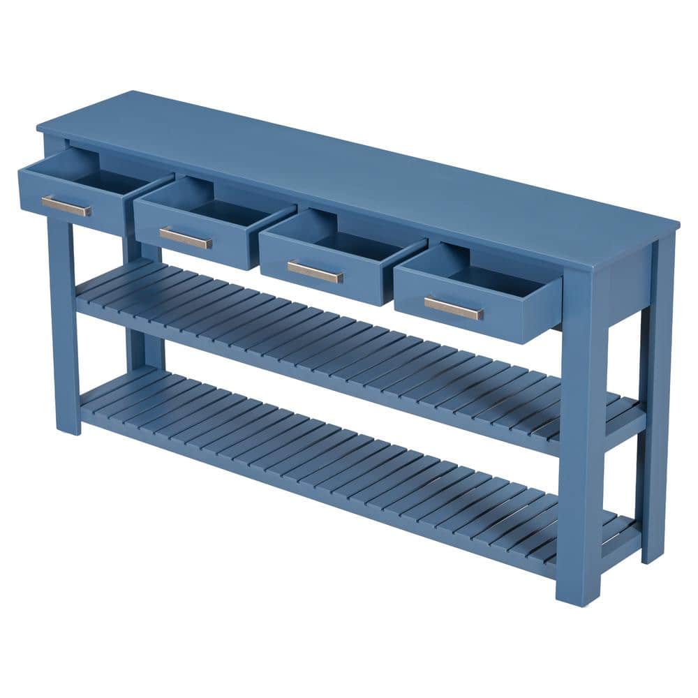 J&E Home 62.2 in. Blue Rectangle Wood Entryway Console Table with 4 ...