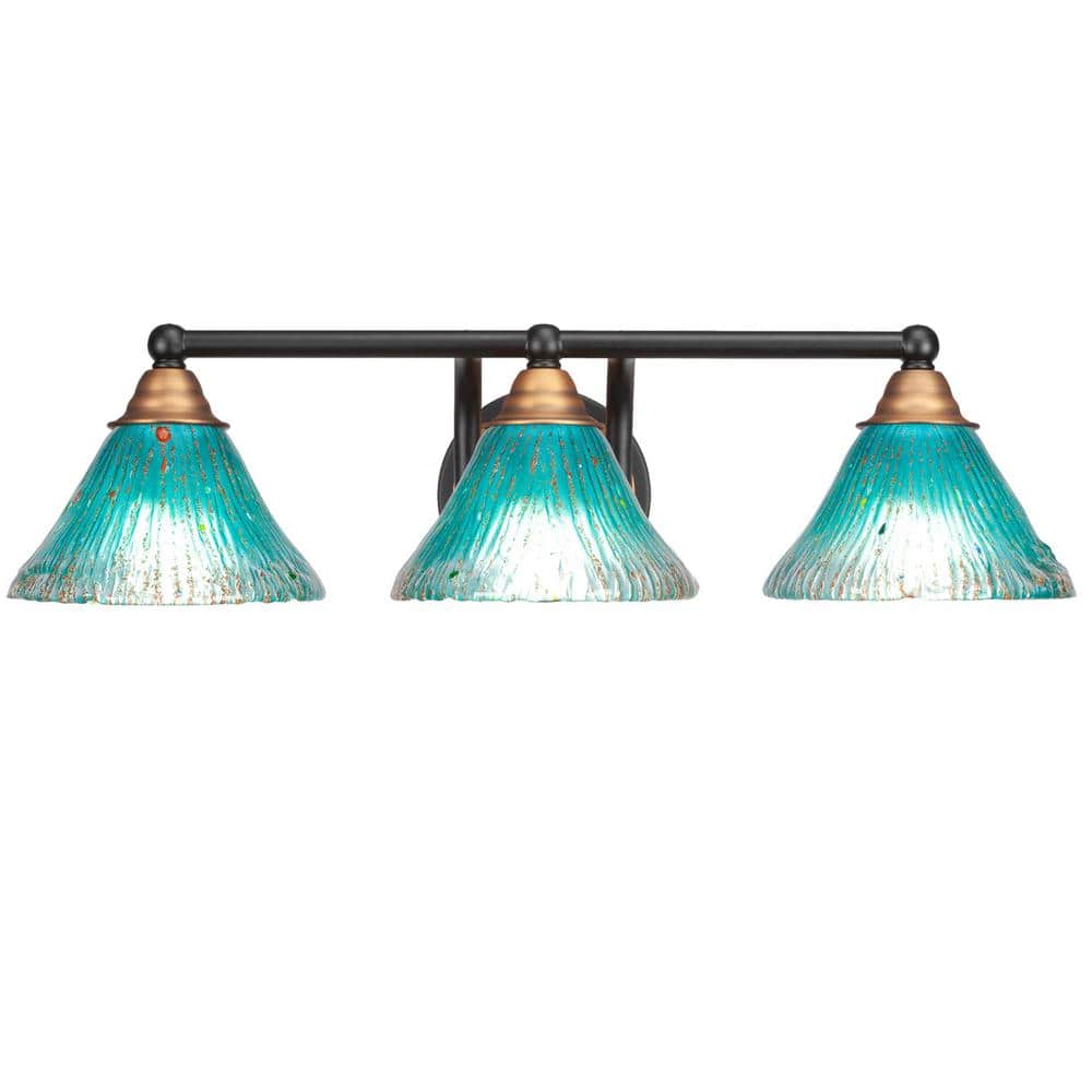 Madison 8.5 in. 3-Light Bath Bar, Matte Black and Brass, Teal Crystal ...