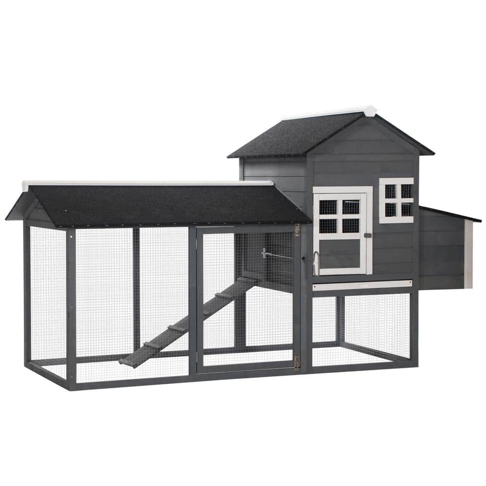 PawHut 84 in. Grey Wooden Chicken House 1/2000-Acre In-Ground Chicken ...