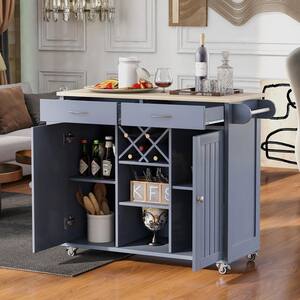 ANTFURN Blue Kitchen Island Cart with 2-Storage Cabinets Wine Rack 2 ...