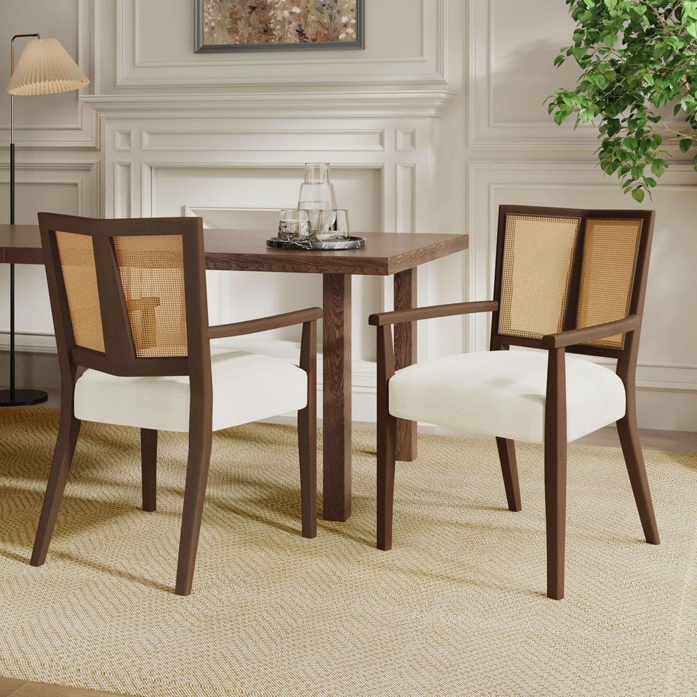 Lirago Modern Farmhouse Beige Fabric Upholstered Arm Dining Room Chair ...