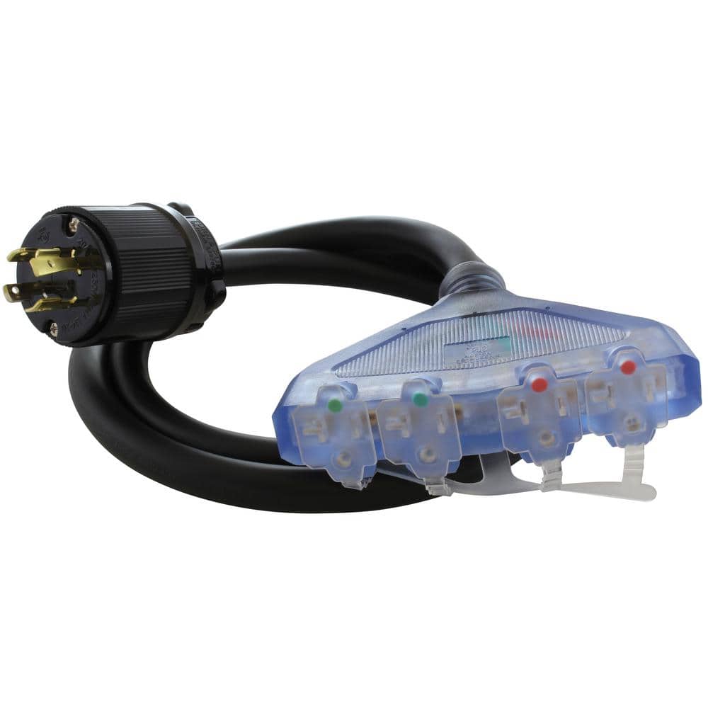 AC WORKS 5 ft. L14-20P 20 Amp Locking Plug to (4) 15/20A Household PDU ...