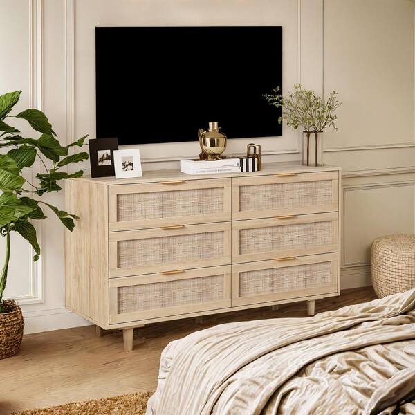 Angel Sar Natural Rattan 6 drawer 43 in. Wide Dresser without Mirror SRR110NA The Home Depot