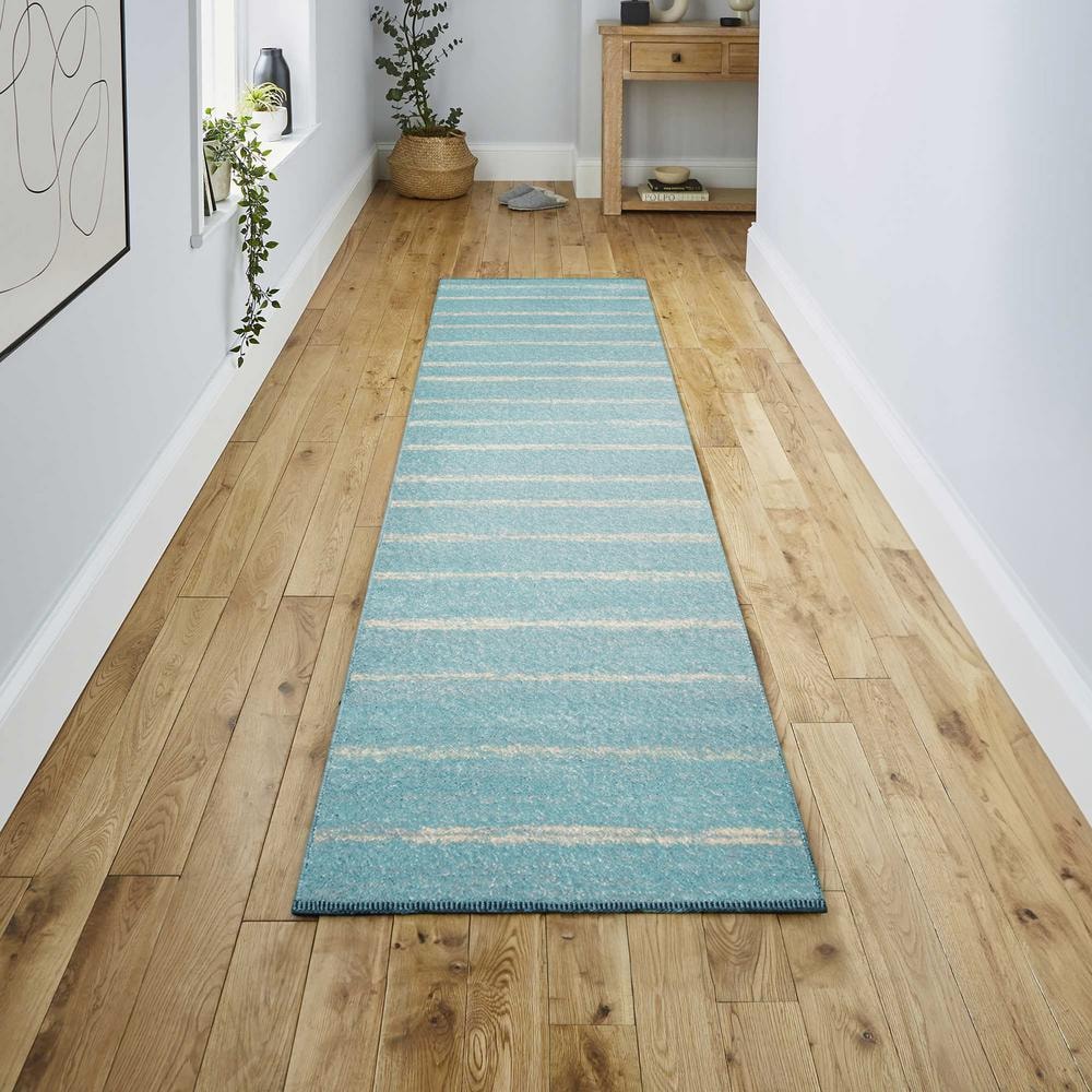 JONATHAN Y Williamsburg Minimalist Stripe Turquoise/Cream 2 ft. x 8 ft ...