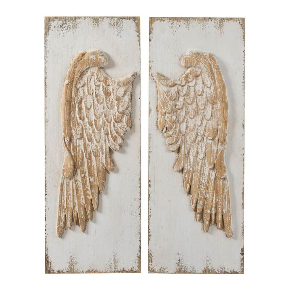 Miscool Anky Set of 2 Feather Wing Wall Panels with Distressed White ...