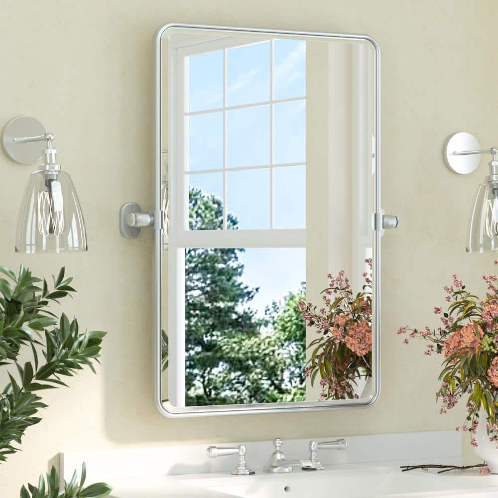 KeonJinn 20 in. W x 30 in. H Satin Nickel Mirrors Framed Tilt Mirrors ...