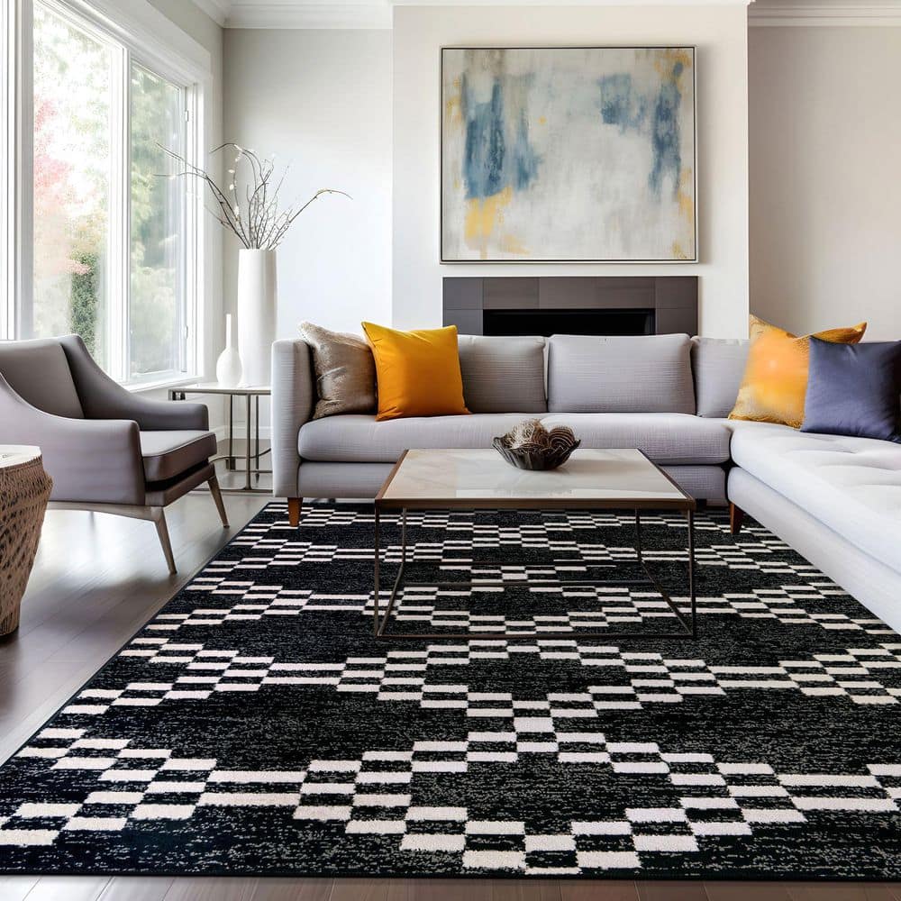 World Rug Gallery Southwestern Geometric Area Rug Black 7 ft. 10 in. x ...