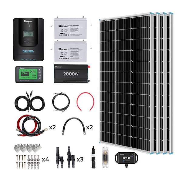 Renogy 400-Watt Solar Panel Kit 12 Volt with Two 100Ah Deep-Cycle AGM ...