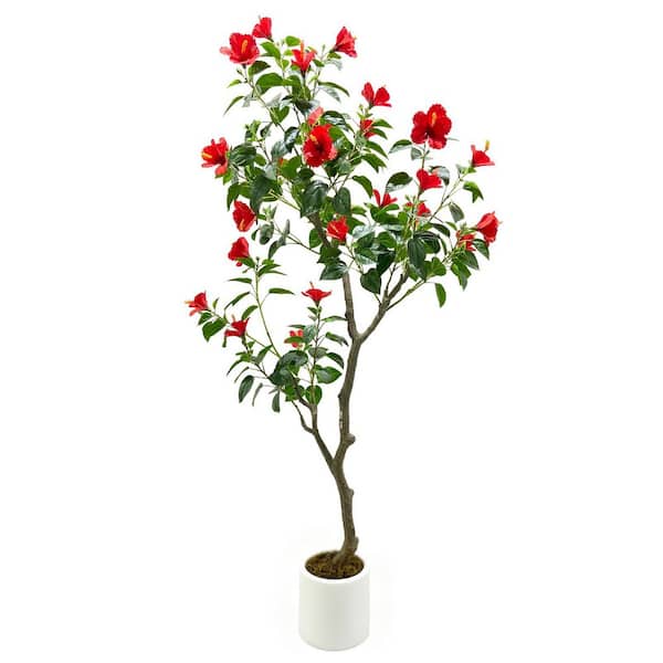 MOVECOM 5Ft Artificial Hibiscuses Tree,Tall Faux Plant Indoor with ...