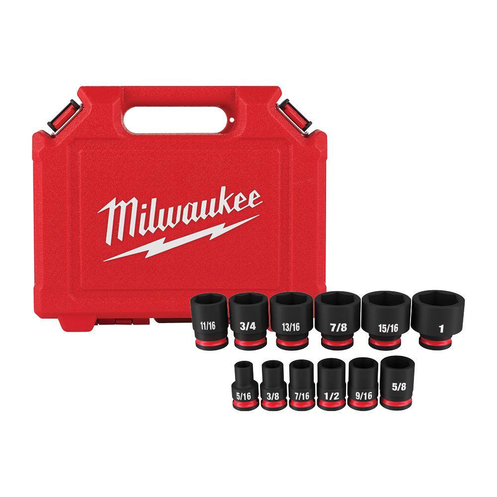 Milwaukee SHOCKWAVE 3/8 in. Drive SAE 6 Point Impact Socket Set (12 ...