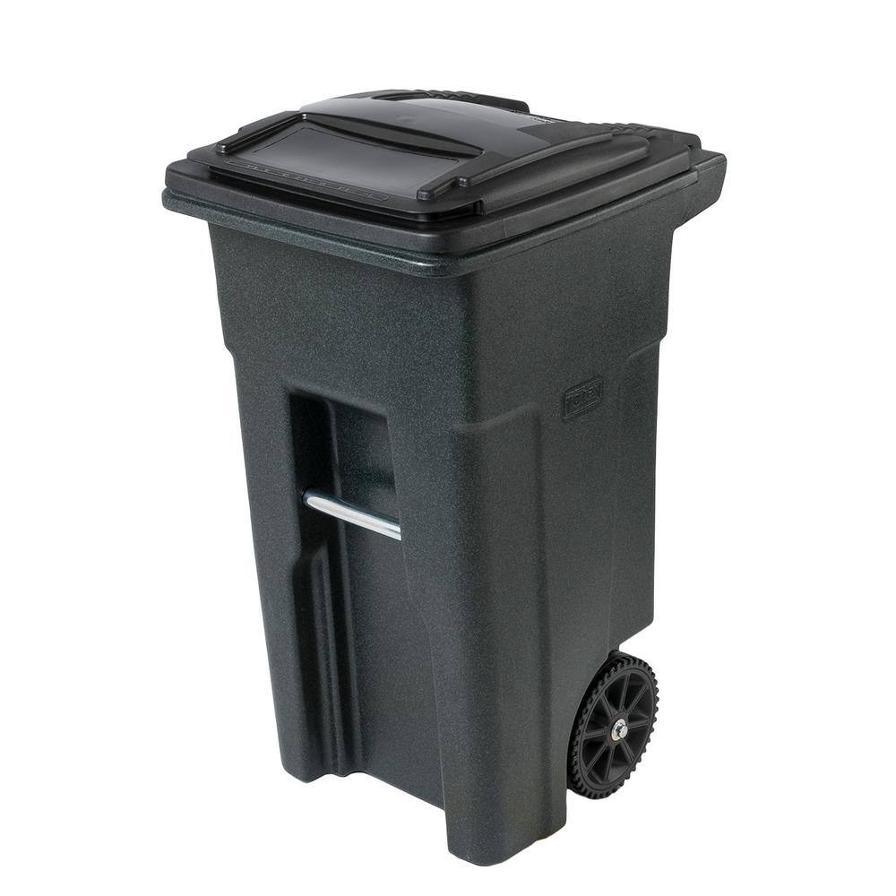 Toter 32 Gal. Greenstone Outdoor Trash Can with Wheels and Attached Lid ...