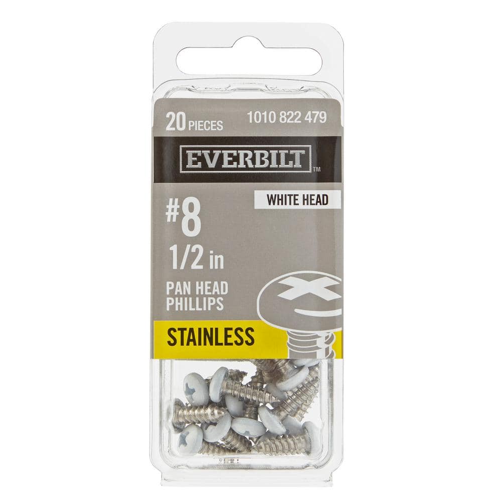 Everbilt #8 x 1/2 in. White Stainless Steel Phillips Pan Head Standard ...