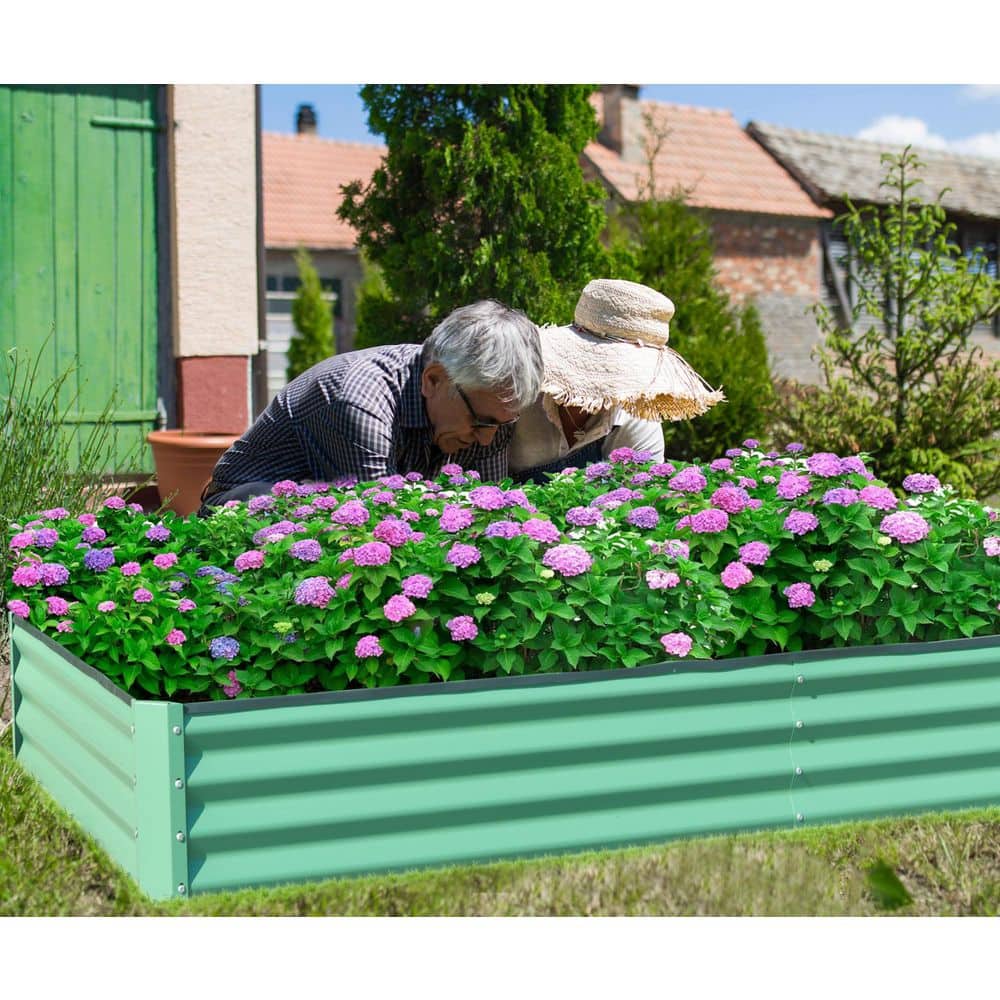 8 ft. x 4 ft. x 1 ft. Galvanized Raised Garden Bed, Square Outdoor ...