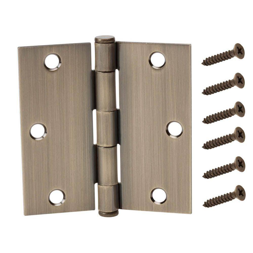 Everbilt 3 in. Antique Brass Square Corner Door Hinge 15654 - The Home ...