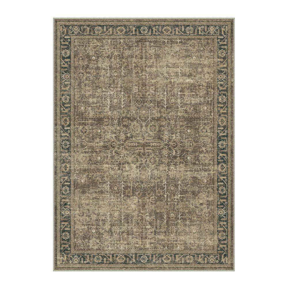 HaiiMeid Bursch Brown 8 ft. x 10 ft. Distressed Vintage Floral Area Rug ...